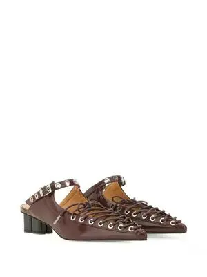 GANNI Lace-up Eyelet Embellished Mules - Red