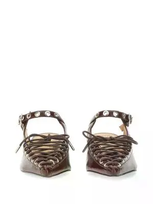 GANNI Lace-up Eyelet Embellished Mules - Red
