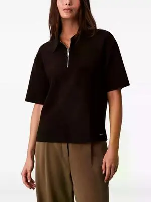 Calvin Klein Zip-fastening Polo-collar Top With Piqué Texture