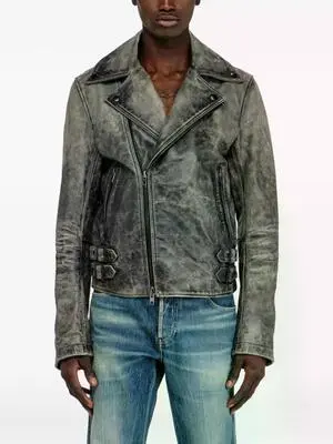 DIESEL® L-eon Distressed Leather Biker Jacket - Black