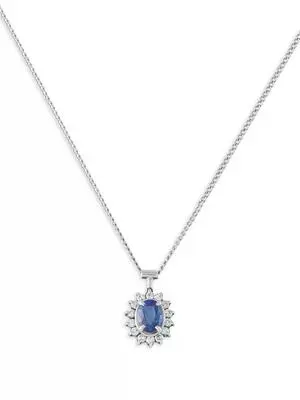 LB EXCLUSIVE Sapphire And Diamond Halo Necklace - Silver