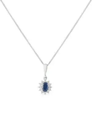 LB EXCLUSIVE Sapphire And Diamond Halo Necklace In Platinum