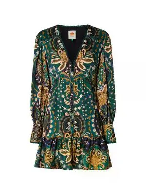 Farm Rio Jaipur Floral-print Mini Dress - Green