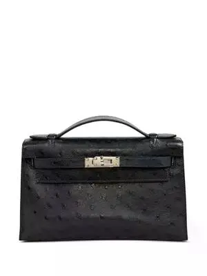 Hermès Kelly Pochette Ostrich Leather Clutch Bag - Black