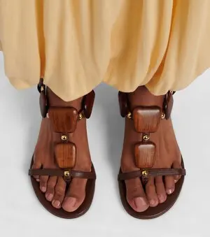 GIANVITO ROSSI Embellished Leather Sandals - Brown