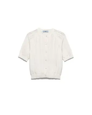 Prada Short-sleeved Openwork Cotton Cardigan