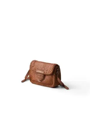 Prada Woven Leather Mini Shoulder Bag - Brown