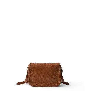 Prada Woven Leather Mini Shoulder Bag - Brown
