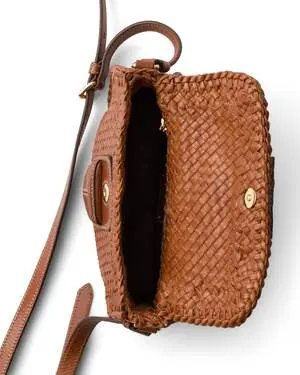 Prada Woven Leather Mini Shoulder Bag - Brown