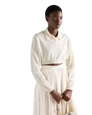 Prada Cropped Cashmere Polo Shirt - White