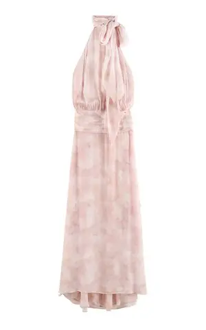 Arakii Halterneck Maxi Dress With Scarf Tie And Open Back - Light Pink