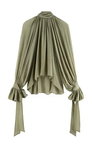 Arakii Balloon Pleated Silk Top - Khaki