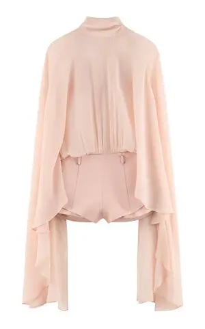 Arakii Sheer Cape Playsuit With Tailored Shorts - Pink