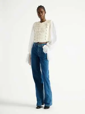 Balmain Cropped Tweed And Muslin Jacket With Decorative Buttons - White