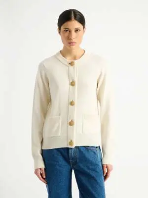 Balmain Eco-cashmere Cardigan With Lion Chain Buttons - White
