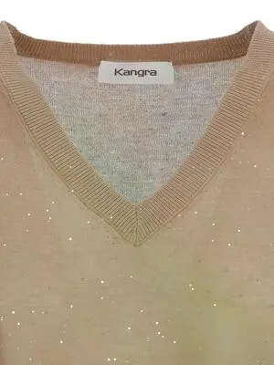 KANGRA Sequin Embellished V-neck Sweater