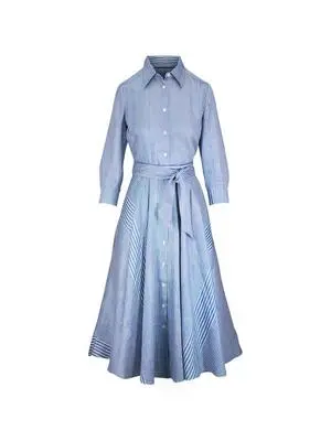 SARA ROKA Striped Belted Midi Shirt Dress