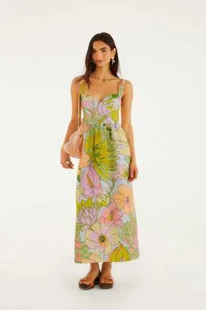Farm Rio Sweetheart Neckline Floral Maxi Dress - Orange