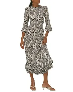 Mint Velvet Printed Ruffle Detail Midi Dress