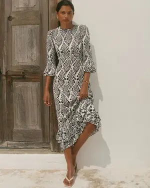 Mint Velvet Printed Ruffle Detail Midi Dress