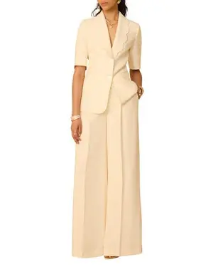 Mint Velvet Scallop Front Short Sleeve Blazer - Cream