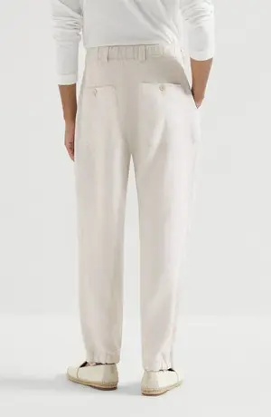 Brunello Cucinelli Linen Trousers With Drawstring Hem - Shell