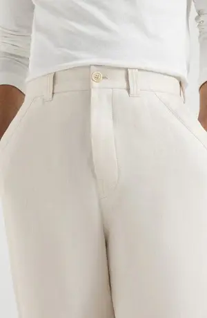 Brunello Cucinelli Linen Trousers With Drawstring Hem - Shell