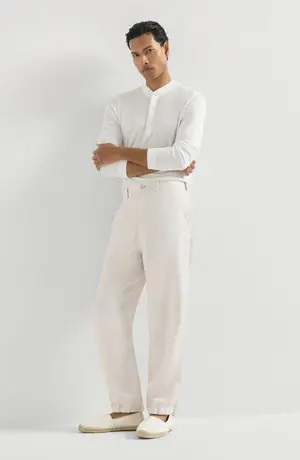 Brunello Cucinelli Linen Trousers With Drawstring Hem - Shell