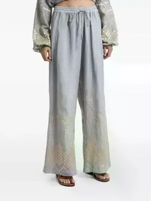 Greek Archaic Kori Embroidered Drawstring Wide-leg Trousers - Grey