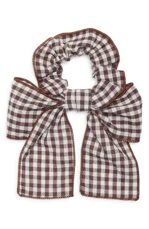 NATASHA Plaid Bow Scrunchie - Brown