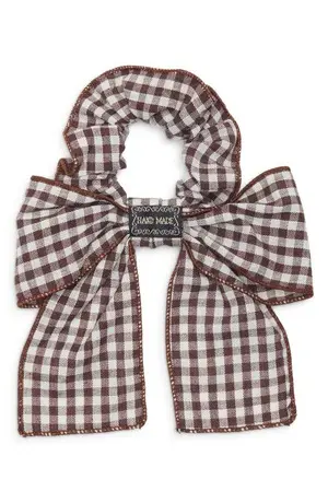 NATASHA Plaid Bow Scrunchie - Brown