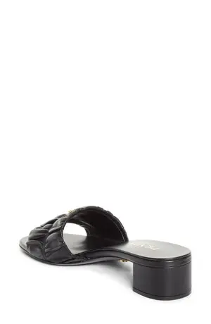 Prada Ruched Logo Sandal - Nero