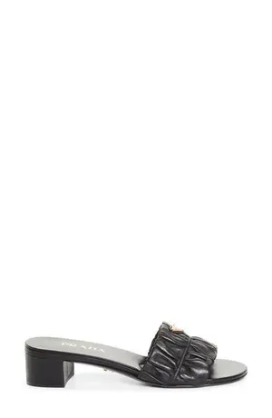 Prada Ruched Logo Sandal - Nero