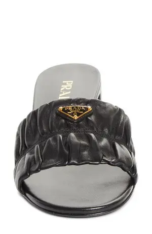 Prada Ruched Logo Sandal - Nero