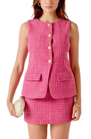 MARSY Tweed Button-up Vest - Pink