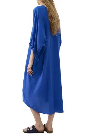 Mango Silk Puff Sleeve V-neck Nightgown - Blue