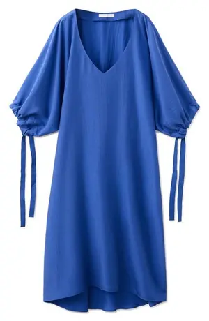 Mango Silk Puff Sleeve V-neck Nightgown - Blue