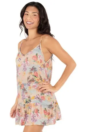 Hurley Scenic Sunset Floral Cover-up Minidress - Shell Pink Multi
