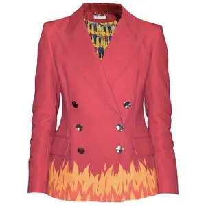 MY PAIR OF JEANS Double-breasted Cotton Blazer With Digital Print