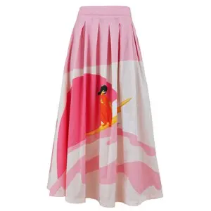 MY PAIR OF JEANS Australia Maxi Skirt Ocean Surfer Print - Pink