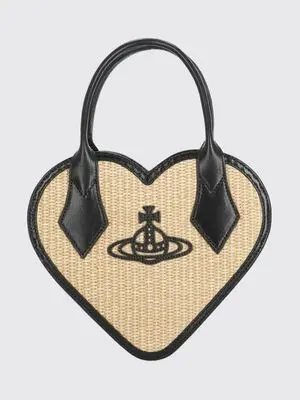 VIVIENNE WESTWOOD Heart-shaped Raffia And Leather Mini Handbag - Beige