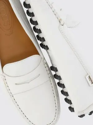 TOD'S Calfskin Leather Driver Loafers With Rubber Pebble Sole - White