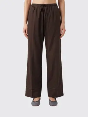 YVES SALOMON Wide Leg Cotton Trousers With Elasticated Drawstring Waist - Brown