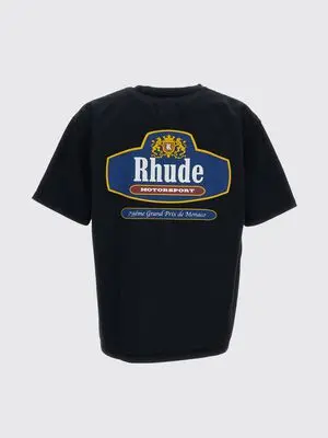 Rhude Cotton T-shirt With Vintage Style Logo Print And Crew Neck - Black
