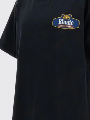 Rhude Cotton T-shirt With Vintage Style Logo Print And Crew Neck - Black