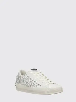 CRIME LONDON Distressed Leather Sneakers With Studs And Rhinestones