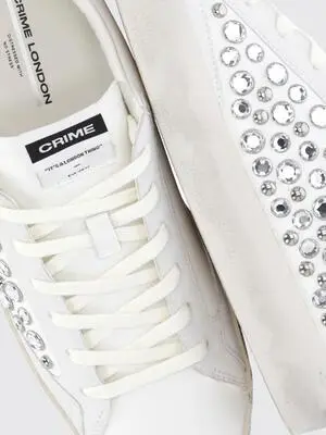 CRIME LONDON Distressed Leather Sneakers With Studs And Rhinestones