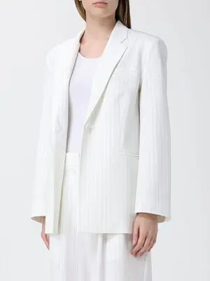 MEIMEIJ Single-breasted Pinstriped Viscose Blend Blazer