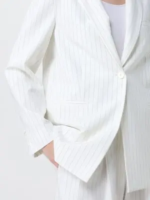 MEIMEIJ Single-breasted Pinstriped Viscose Blend Blazer