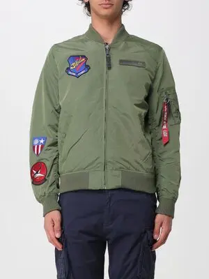 Alpha Industries Nylon Bomber Jacket With Embroidered Patches - Green